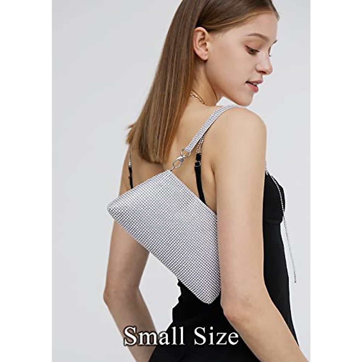 YIKOEE Rhinestone Clutch Purses for Women Bling Evening Bag (Silver)