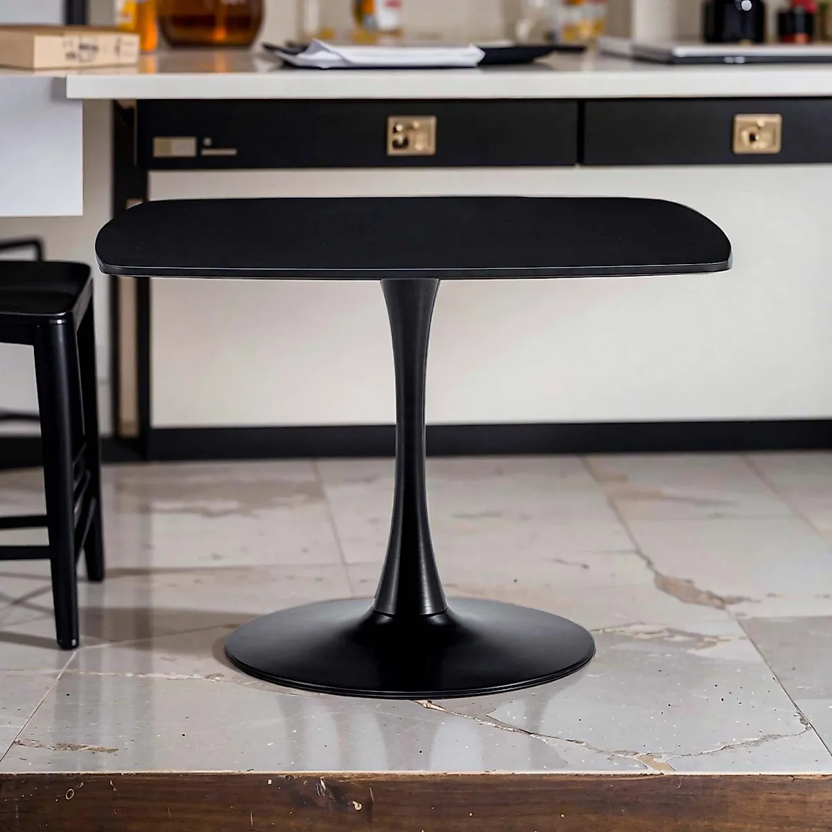 LABDIP Premium Mid Century Black Dining Table - Sturdy 42.1" Wood Top - Easy Assembly - Versatile 4-6 Seater Kitchen & Coffee Table Pedestal End Table