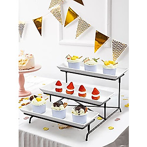 Yedio 3 Tier Serving Tray Set with Yedio 14” White Ceramic Serving Platters Set of 4