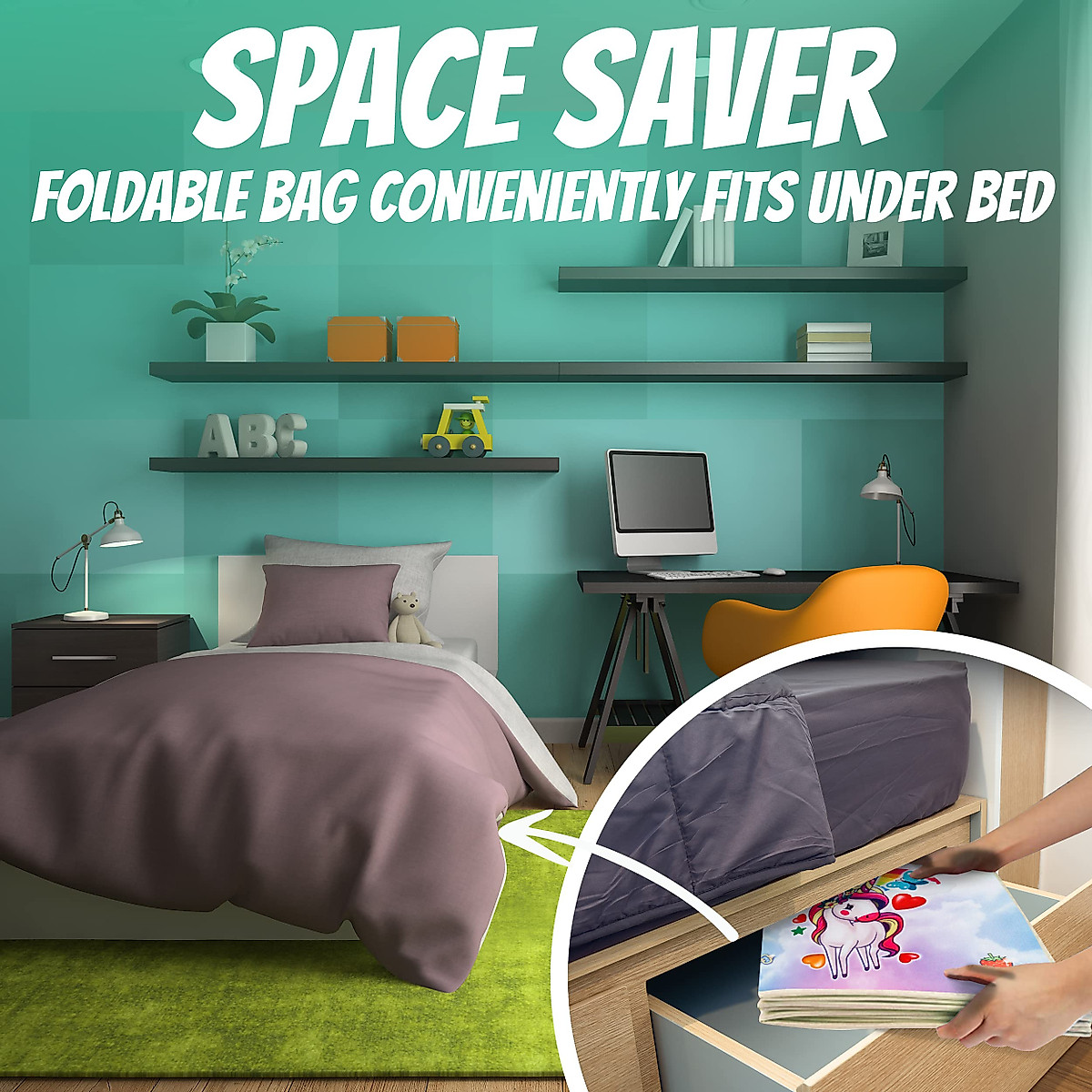 Toy To Enjoy Kids Toy Box - Large Stuffed Animal Storage, Collapsible Toy Chest Bin, Durable Fabric Toy Box for Boys & Girls - Storage Basket with Lid & Removable Inserts, 38x13x15 Inches (Unicorn)