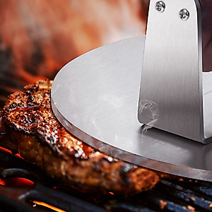 HULISEN 8.5-Inch Burger Press, 2.5 lbs Heavy Duty Bacon & Grill Press, Stainless Steel Smashed Burger Press, Round Smasher with Wood Handle, BBQ Griddle Accessories for Hamburger, Steak, Meat