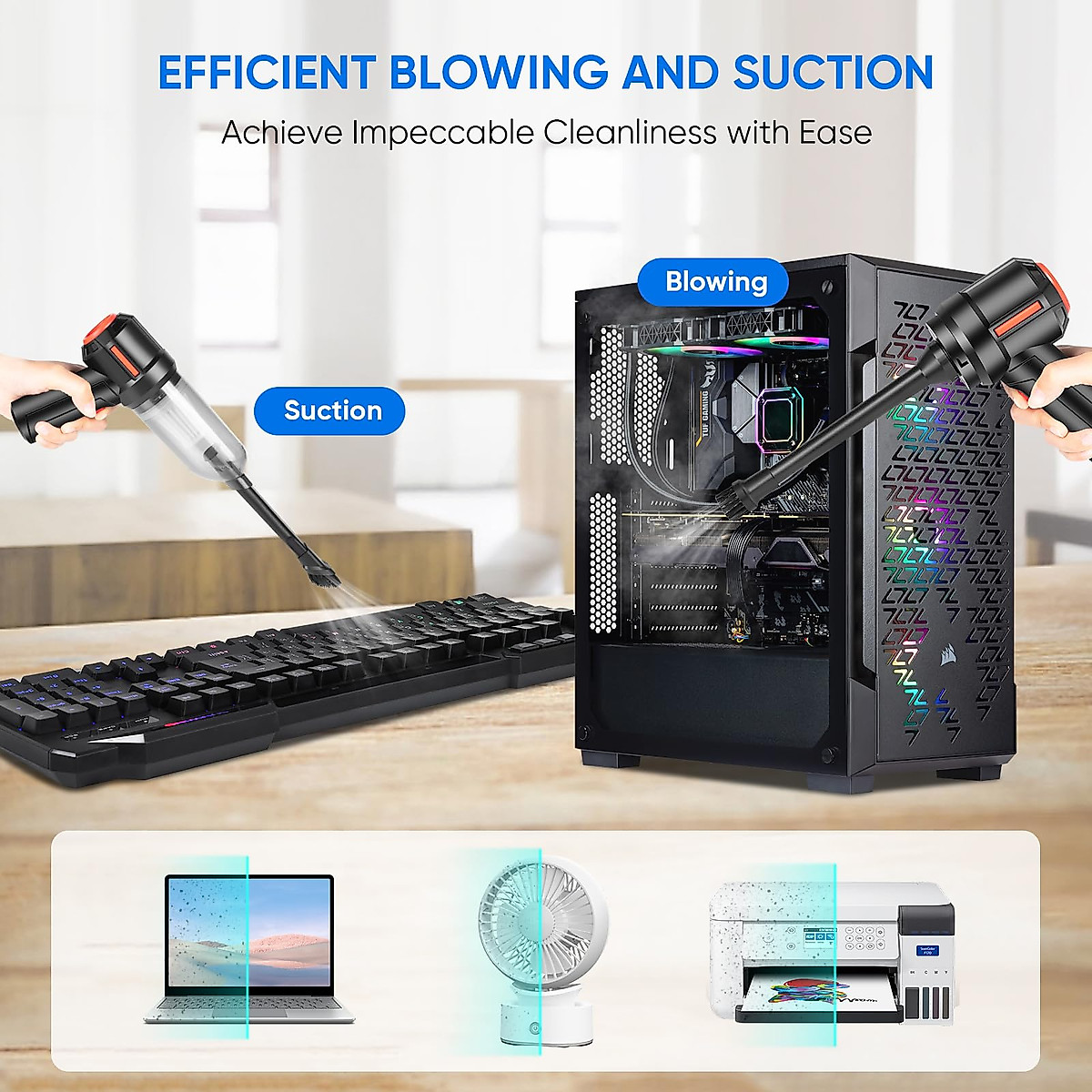 MIRAKLASS Electric Duster, Mini Vaccum, Wireless Handheld Car Vacuum Cleaner, Air Duster Vacuum, Computer Vacuum, Pc Vacuum, Wireless Car Vacuum, Auto Vacuum Cleaner for Car