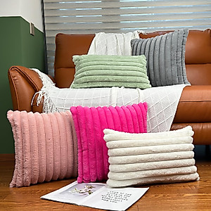 16x16 Throw Pillow Covers Set of 2, Decorative Faux Fur Covers for Bed, Couch Soft Fluffy Pillow Cover with Velvet Back for Living Room, Neutral Home Décor Accent for Sofa - Pink