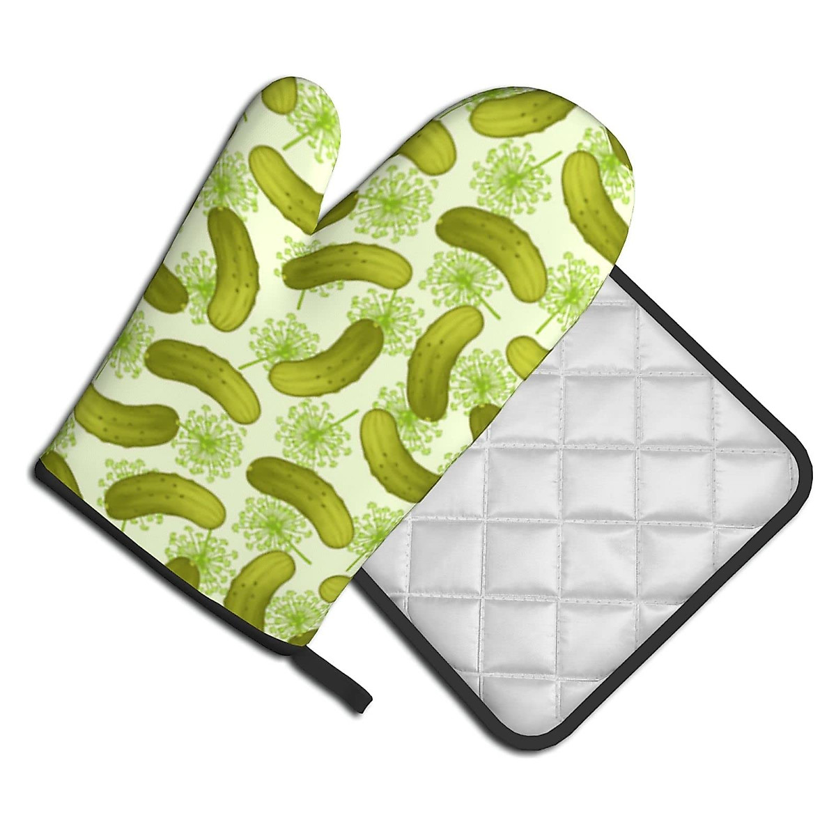 Pickle Fabric Oven Mitts & Pot Holders Sets Potholders with Hanging Loop Non-Slip Kitchen Cooking Gloves for BBQ Baking Grilling