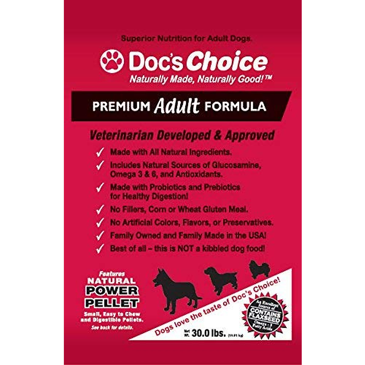 Doc's Choice Premium Adult Chicken Dry Dog Food - Great for Adults and Seniors, Veterinarian Developed, No Fillers/Artificial Ingredients, Made in The USA