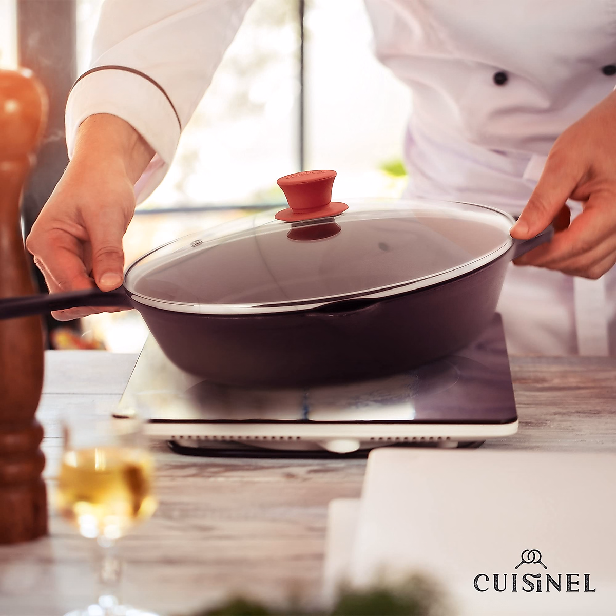 Cast Iron Skillet - 12"-Inch Frying Pan with Assist Handle and Pour Spots + Silicone Grip Cover + Glass Lid with Steam Vent Hole - 12"-Inch/30.48-cm - Compatible with Lodge Cast Iron Skillet Pan