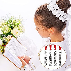 4 Pcs First Communion Blessing Metal Bookmark 4 Pcs First Communion Black Stretch Bracelet with Charm and 4 Pcs Holy Communion Card for Boys Girls Religious Christian Present