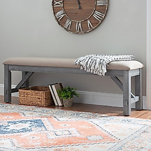 Linon Chester Rustic Farmhouse Bench White Stained, White Finish Farmhouse, Traditional, Rustic