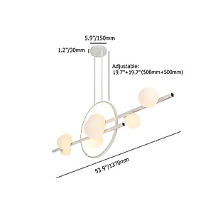 JiuZhuo Minimalist 54.3 Inches 10-Light Glass Globe Shade Sputnik Kitchen Island Light in White,Metal, Glass Shade Linear Pendant Light