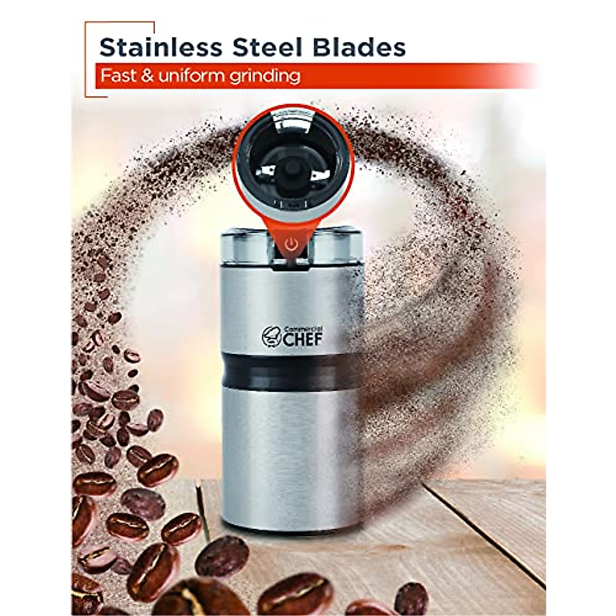 Electric Coffee Grinder Spice Grinder - Stainless Steel Blades Grinder for Coffee Bean Seed Nut Spice Herb Pepper, Brushed Stainless Steel Texture and Transparent Lid