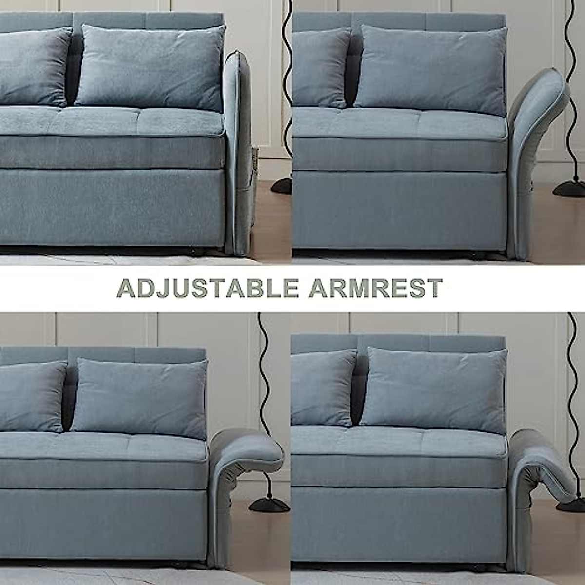 COULDWILL Convertible Sleeper Sofa Bed 3 in 1 Loveseat Couch Linen Small Sofa with Pull-Out Bed, Adjustable Backrest and Side Pockets for Living Room, Bedroom, Studio(Grey)