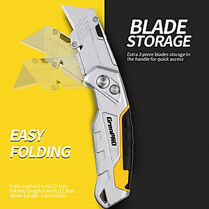 GRENPRO 2-Pack Utility Knife, SK5 Heavy Duty Retractable Folding Utility Knife, Storage Blade Design, Quick-change，Comes with 16 Extra CK75 Blades，Cut Cartons, Cardboard and Boxes,（Total 18 Blades）