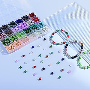 UNIAYSENG 600PCS Round Glass Beads for Jewelry Making, 24 Color DIY Gemstone Crystal Beads Bracelet Making Kit Healing Chakra Beads，8mm Loose Beads Crystal Spacers for Friendship Bracelet