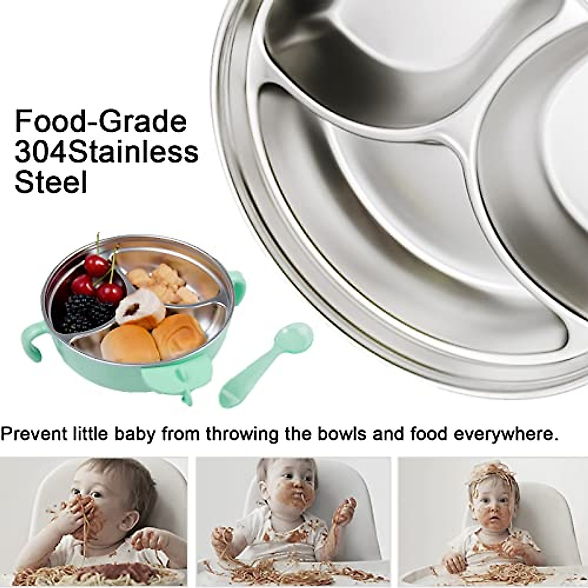 Qianliyer Stainless Steel Toddler Plates Set - Make Mealtime Fun and Warm With Insulated BPA Free Baby Bowl, Lid and Handle,Suction Bowls for Toddlers & Kids with Utensils (Pink)