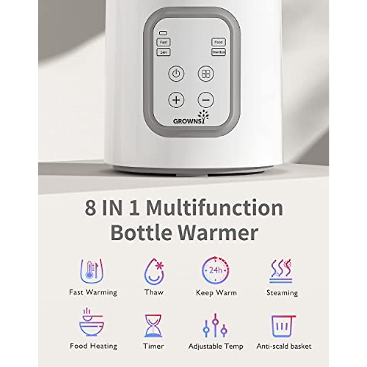 Bottle Warmer, GROWNSY 8-in-1 Fast Baby Milk Warmer with Timer for Breastmilk or Formula, Accurate Temperature Control, with Defrost, Sterili-zing, Keep, Heat Baby Food Jars Function