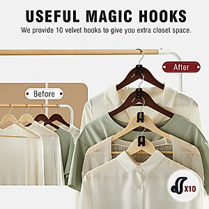 TECHMILLY 20 Pack Solid Wooden Suit Hangers, Heavy Duty Coat Hangers for Closet, Smooth Finish Clothes Hangers with 360° Swivel Hook & Non Slip Pant Bar & Cut Notches for Shirt, Walnut