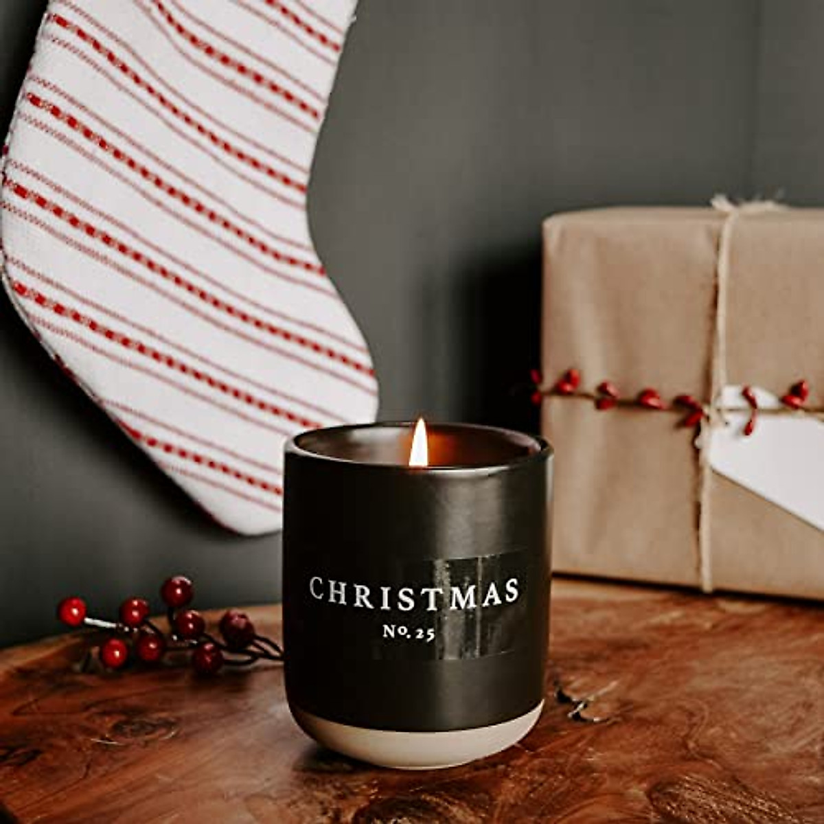 Sweet Water Decor Christmas Soy Candle | Apple Cider, Cinnamon, Fresh Cut Christmas Tree, and Cookies Scented Candles for Home | 12oz Black Stoneware Jar, 60+ Hour Burn Time, Made in the USA