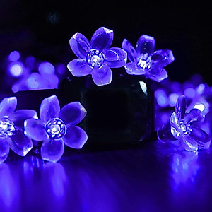 WONFAST Solar Flower Lights, Waterproof 23ft/7M 50LED Peach Blossom Flower Solar Fairy Decorative String Lights for Outdoor Garden Home Wedding Christmas Party Lighting Decorations (Blue Flower)