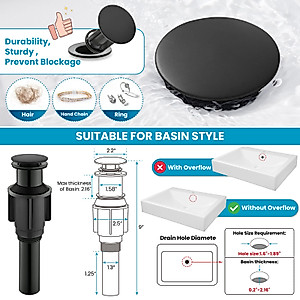 gotonovo Single Handle Vessel Sink Faucet 360° Swivel Bathroom Faucet One Hole Farmhouse Lavatory Vanity Faucet Bowl Sink Mixer Tap with Pop Up Drain, Matte Black