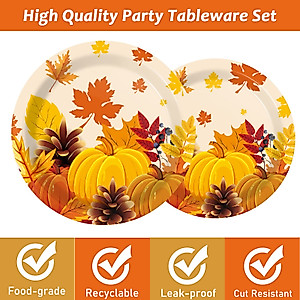 gisgfim 96 Pcs Fall Thanksgiving Party Plates and Napkins Party Supplies Autumn Leaves Party Tableware Set Pumpkin Maple Party Decorations Favors for Fall Theme Party Serves 24