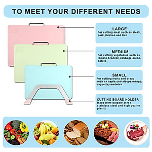 FIVETAS cutting boards for kitchen dishwasher safe,set of 3 with holder,plastic cutting boards with Easy-Grip Handles.GARLIC GRINDING AREA. BPA Free, Non-porous Non-Slip Feet