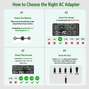 Gonine DC 24V 1A LED Power Supply Cord AC Adapter White, 110-240V AC to DC 24 Volts Charger for 24Vdc 1000mA 800mA 600mA 400mA 300mA 200mA 100mA LED Strip Lights.