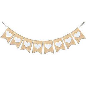 Uniwish Heart Banner Garland Wedding Engagement Party Decorations Valentines Day Anniversary Photo Props Vintage Rustic Burlap Love Hanging Bunting Sign