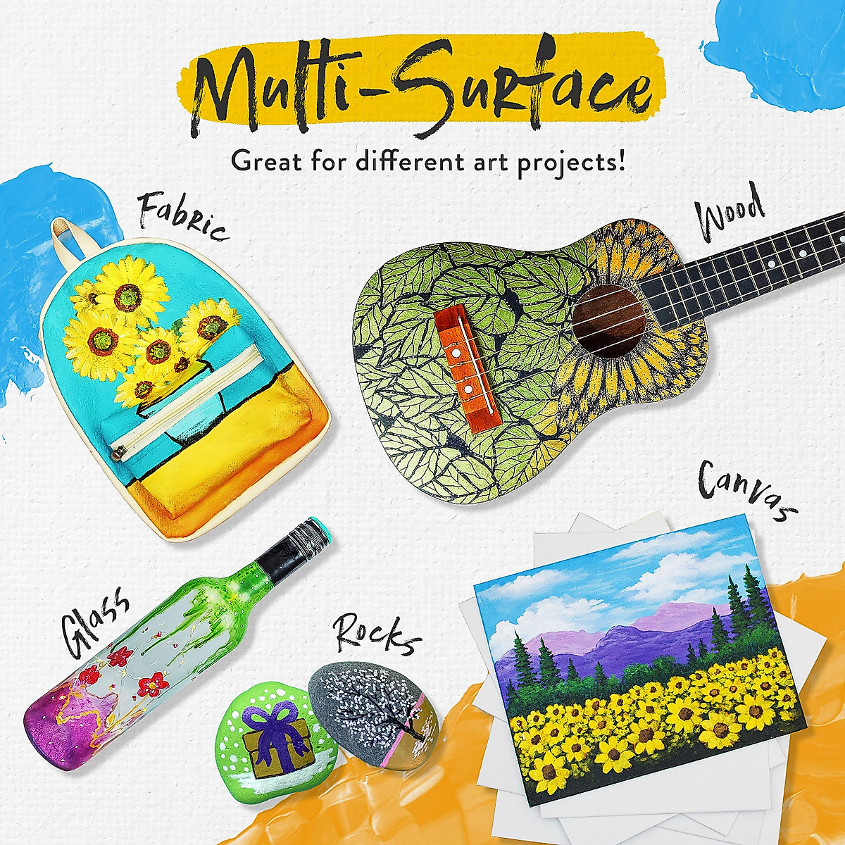 Chalkola Acrylic Paint Set for Adults, Kids & Artists - 40 Piece Acrylic Painting Supplies Kit, with 24 Acrylic Paints (22ml), 10 Painting Brushes, 5 Canvas for Acrylic Painting (8x10) & 1 Palette