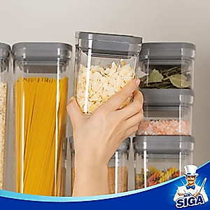 MR.SIGA 8 Piece Airtight Food Storage Container Set, BPA Free Kitchen Pantry Organization Canisters, One-Handed Airtight Plastic Containers with Lids for Cereal, Spaghetti, Pasta, Gray