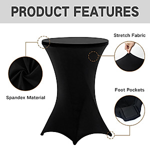 Nacuci 32x43 Inch Cocktail Table Cover Black Spandex Cocktail Tablecloth Highboy Tablecloth High Top Table Cloths Round for Party Pub Bar Bistro