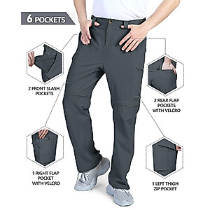 Outdoor Ventures Mens Hiking Pants Lightweight Quick Dry Convertible Pants, Stretch Zip-Off Cargo Pants for Travel Fishing Gery