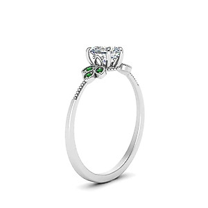 Gemsonclick Leaf Diamond Engagement Ring Sterling Silver Created Emerald Heart Shape Green Color Vintage Engagement Rings Prong Setting in Size 8 Party Wear Daily Wear Ornament