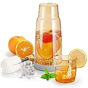 LYSTAR Bedside Water Carafe and Glass Set, Night Glass Water Pitcher Set with Silicone Coaster for Bedroom and Guest Room, Glass Mouthwash Decanter for Bathroom (26oz/750ml)