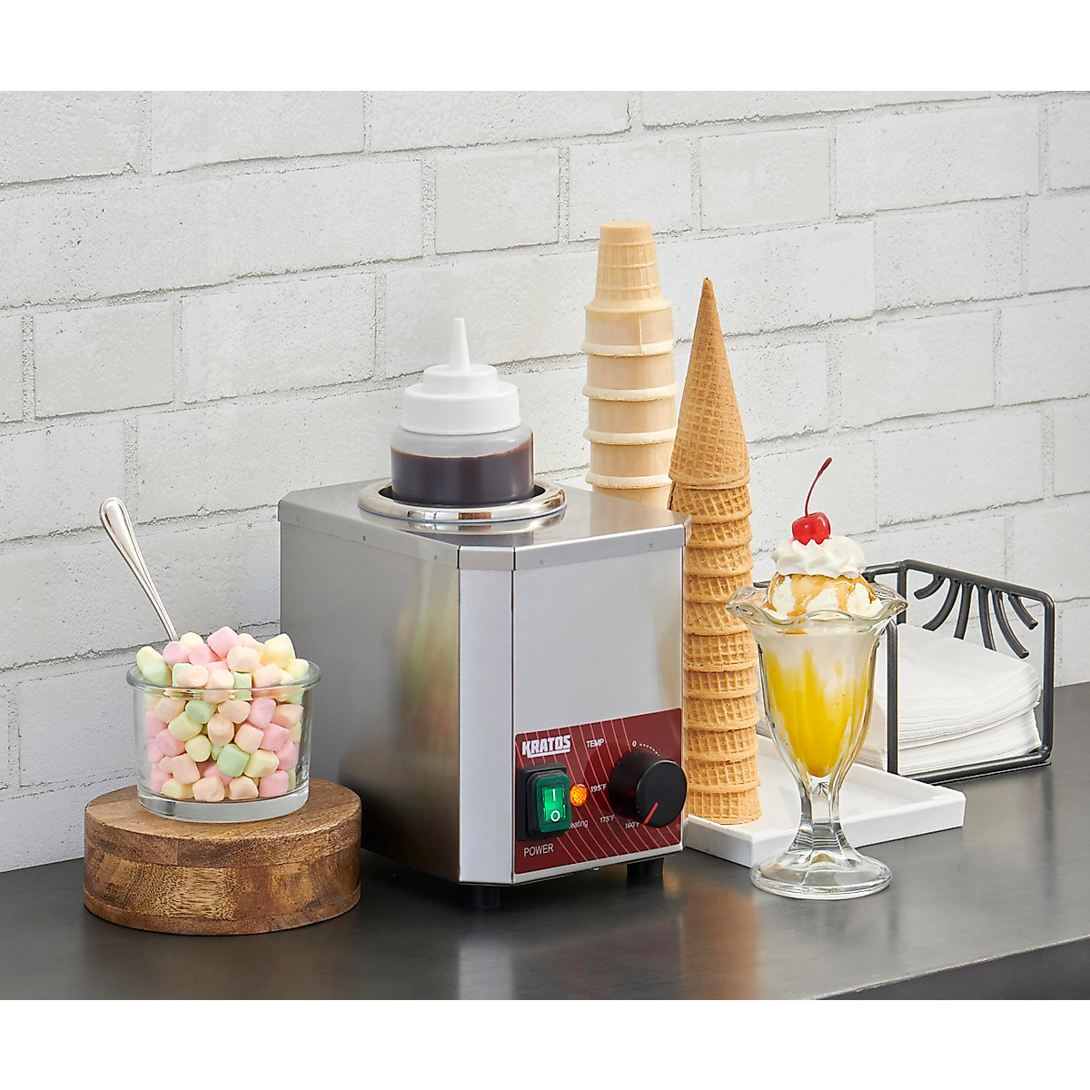 Kratos Electric Sauce/Topping Bottle Warmer, Single 32 oz. Commercial Warmer for Hot Fudge, Nacho Cheese, Caramel. 120V, 200W (29M-048)