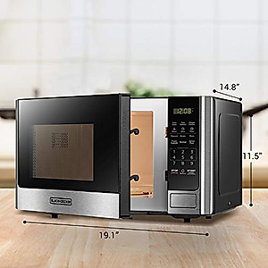 BLACK+DECKER Digital Microwave Oven with Turntable Push-Button Door, Child Safety Lock, Stainless Steel, 0.9 Cu Ft