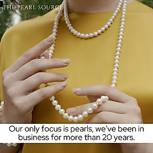 The Pearl Source 14K Gold 8-9mm AAA Quality Round White Freshwater Cultured Pearl Necklace for Women in 20" Matinee Length