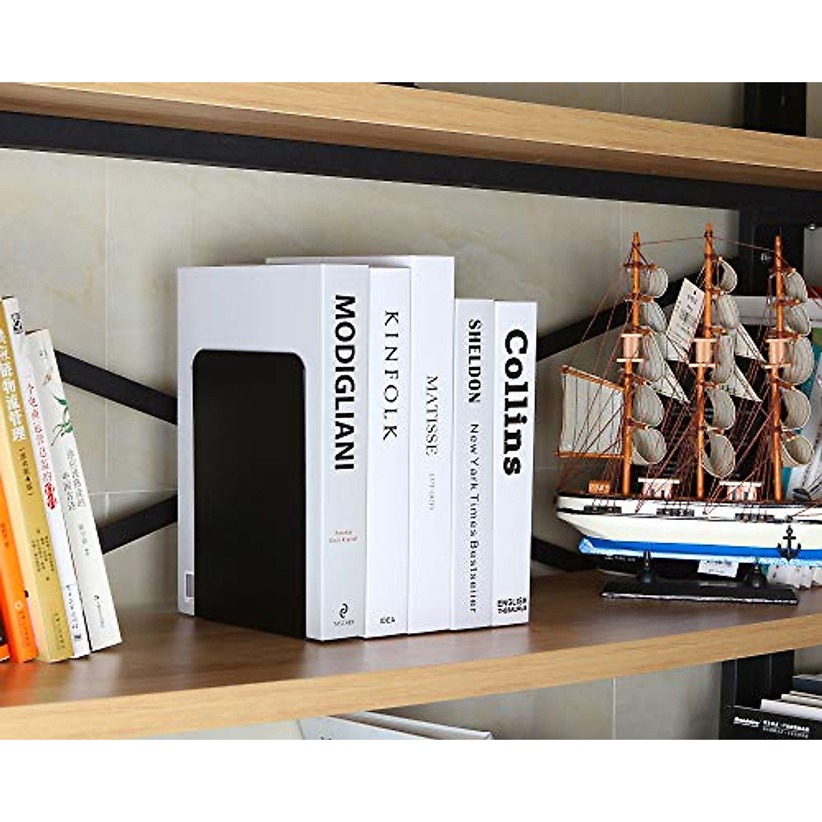 ZOEYES 6 Pcs Black Metal Bookends 8.0x3.9x5.3 Inch, Heavy Duty Book Ends for Shelves, Nonskid Book Holders and Book Stopper for Books Notebooks Files Magazines DVDs - Great for Office, Home, School