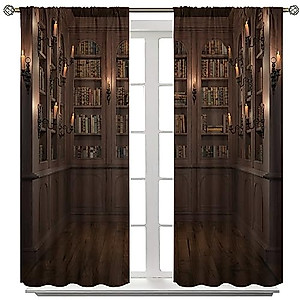 Bookshelf Blackout Curtains,Vintage Literature Books On Bookcase Rod Pocket Thermal Insulated Drapes 42x63in