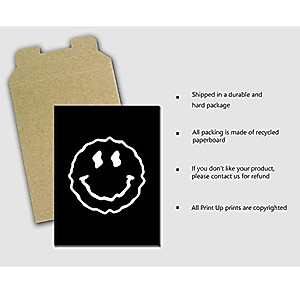 PRINT UP Smiley Poster Wave Face, Trippy Room Decor, Cool Modern Funny Posters for College Dorm, Grunge Black Poster 12x16 (UNFRAMED)