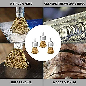 Mixiflor 18 Pack Wire End Brush Set, Wire Brush for Drill ,6 Sizes 0.012" Brass Coated Crimped Wire Wheel for Drill 1/4 Inch Shank, for Drill Attachment