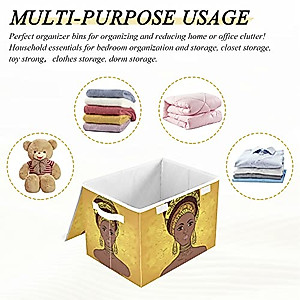 innewgogo African Woman Mandala Storage Bins with Lids for Organizing Storage Bin with Handles Oxford Cloth Storage Cube Box for Books