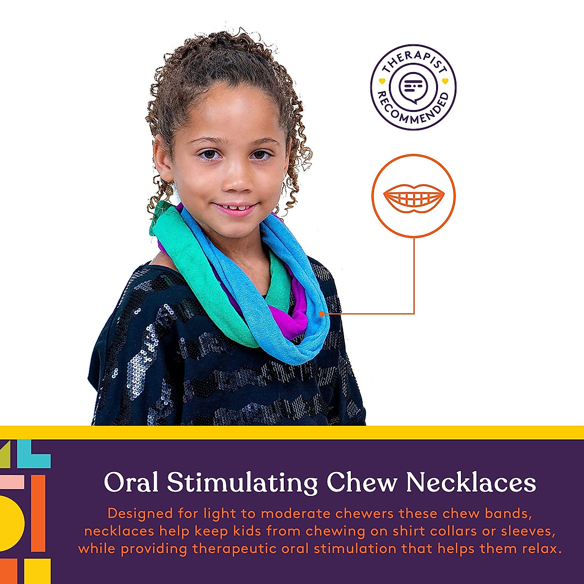 Special Supplies Chew Necklaces for Sensory Kids Boys and Girls, 6 Bands, Soft and Super Absorbent Terry Cloth, Shirt and Clothing Oral Stimulation Alternative, Reusable and Washable