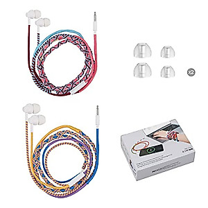 URIZONS 2Pack 3.5mm Wired in-Ear Colorful Earbuds - Tangle-Free and Trendy Noise Isolating Earphones Kids in Ear Headphones with Microphone for iPhone Laptop Kids Tangle Free Fabric Braided