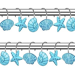 WaoDoing Shower Curtain Hooks Rings, Stainless Steel Rustproof Decorative Bathroom Curtain Hooks, Easy to Install and Sturdy Shower Hooks for Bathroom Decor, Set of 12