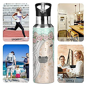 Flower Horse Water Bottle Stainless Steel Vacuum Insulated Water Bottle Standard Mouth Bottle with Wide Handle