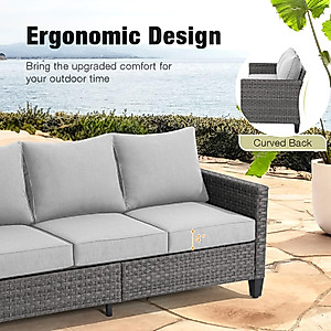 SUNSITT Patio Furniture Set 6-pcs Outdoor Furniture Conversation Sets with Lift Dining Table Wicker Patio Furniture Outdoor Couch Grey Rattan Light Grey Cushions for Garden, Backyard, Lawn
