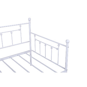 gaodashang Twin Size Metal Frame Daybed with Pullout Trundle,Heavy Duty Steel Slat Support Sofa Bed for Guest,No Spring Box Needed, White