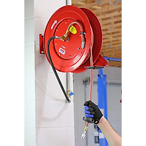 Lincoln 83753 Value Series Air and Water 50 Foot x 3/8 Inch Retractable Hose Reel, 1/4 Inch NPT Fitting, Slotted Mounting Base, 5-position Adjustable Outlet Arm