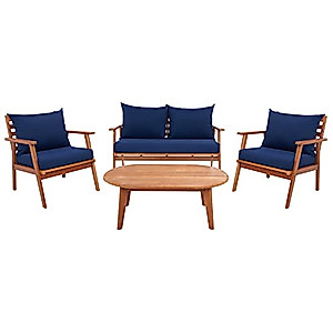 SAFAVIEH PAT7050A Collection Deacon Natural and Beige 4-Piece Outdoor Patio Set