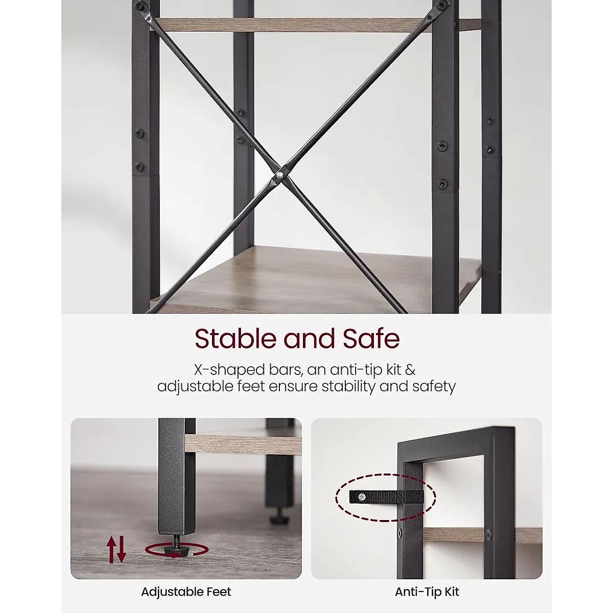 VASAGLE 6-Tier Tall Bookshelf, Narrow Bookcase with Steel Frame, Skinny Book Shelf for Living Room, Home Office, Study, 11.8 x 15.7 x 73.8 Inches, Industrial Style, Greige and Black ULLS101B02